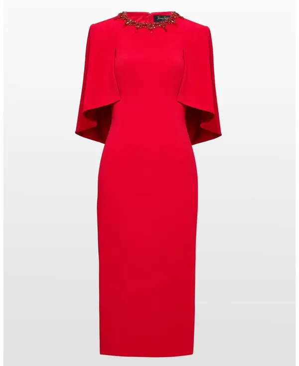 Jenny Packham Ursa Embellished-neck Midi Dress - Chilli Red