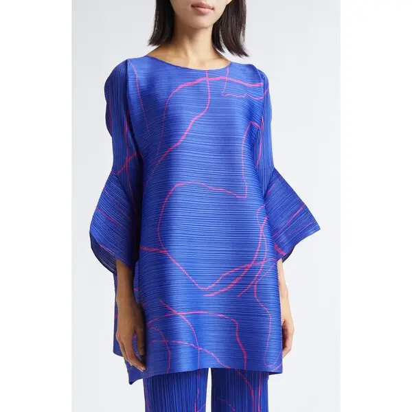 Issey Miyake Pause Print Pleated Dress - Blue