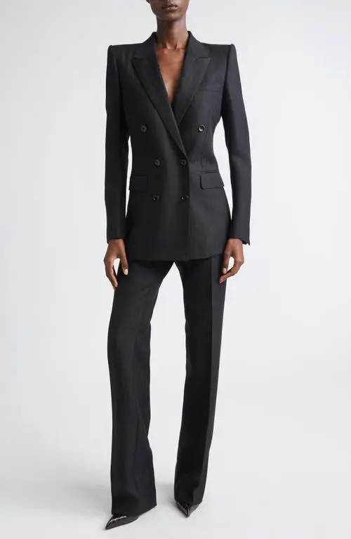TOM FORD Sharp Herringbone Tailored Straight Leg Virgin Wool Trousers