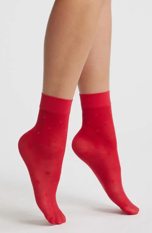 Nordstrom Heart Sheer Ankle Socks - Red Salsa