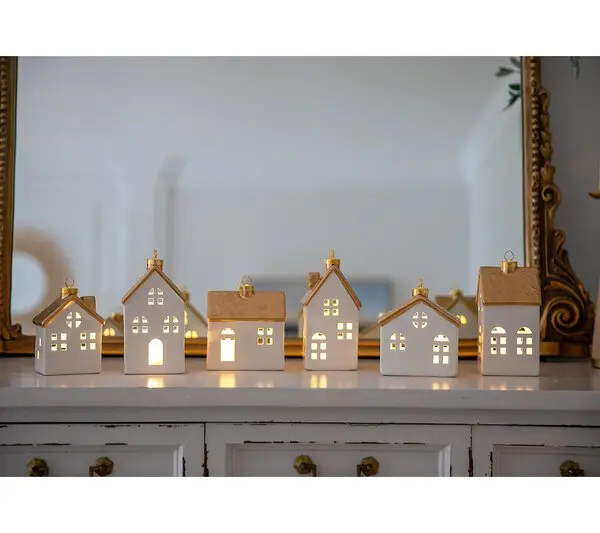 LAUREN MCBRIDE As Is Set/6 Ceramic Illum Mini Houses By - One-color