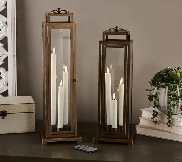 HOME REFLECTIONS S/2 Metal Lanterns With Trio Tapers - One-color