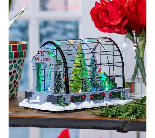 EVERGREEN 8.75' Led Christmas Green House W/ Mu Sic Table Decor - One-color