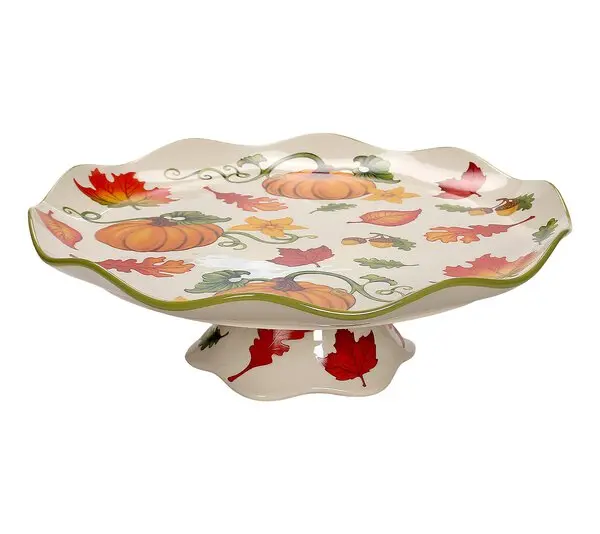 TEMP-TATIONS Harvest Stoneware Cake Stand With Ruffled Edge - One-color