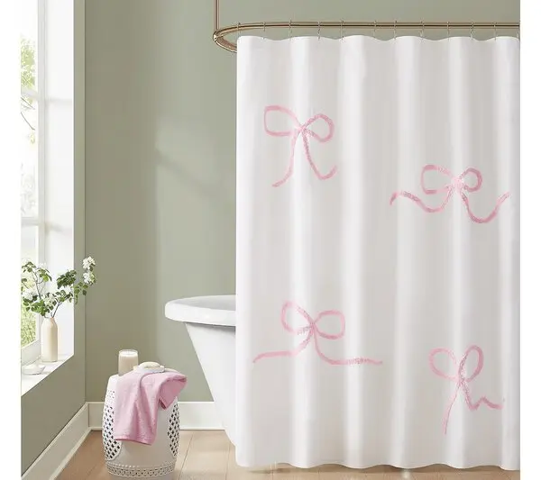 TRULY SOFT Textured Bow Shower Curtain - One-color