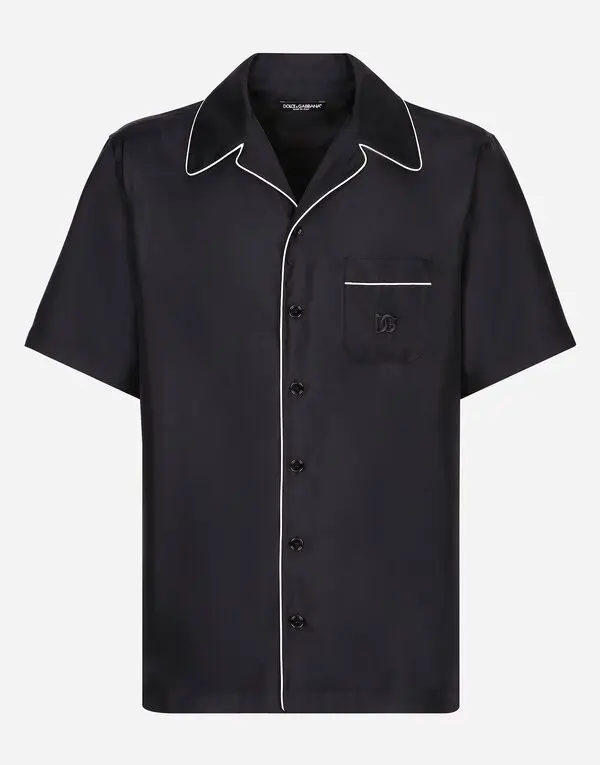 Dolce & Gabbana Silk Twill Shirt With Dg Embroidery - Blue