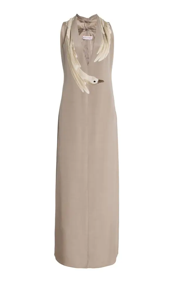 Altuzarra Baker' Appliqué Silk Midi Dress - Neutral