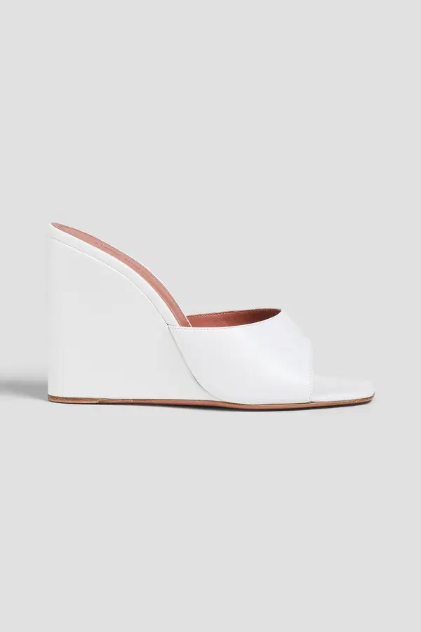 Amina Muaddi Lupita 95 Leather Wedge Mules - White