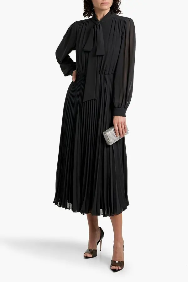 mikael aghal belted pleated midi dress Mikael Aghal Women's Accordian Pleat Knee Dress - Green