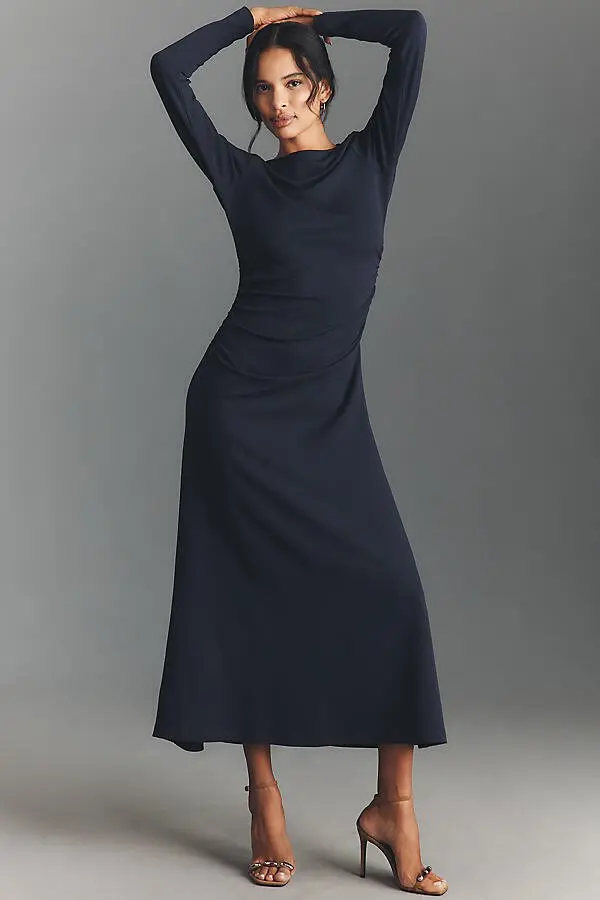 Long-sleeve Cowl-back Maxi Dress