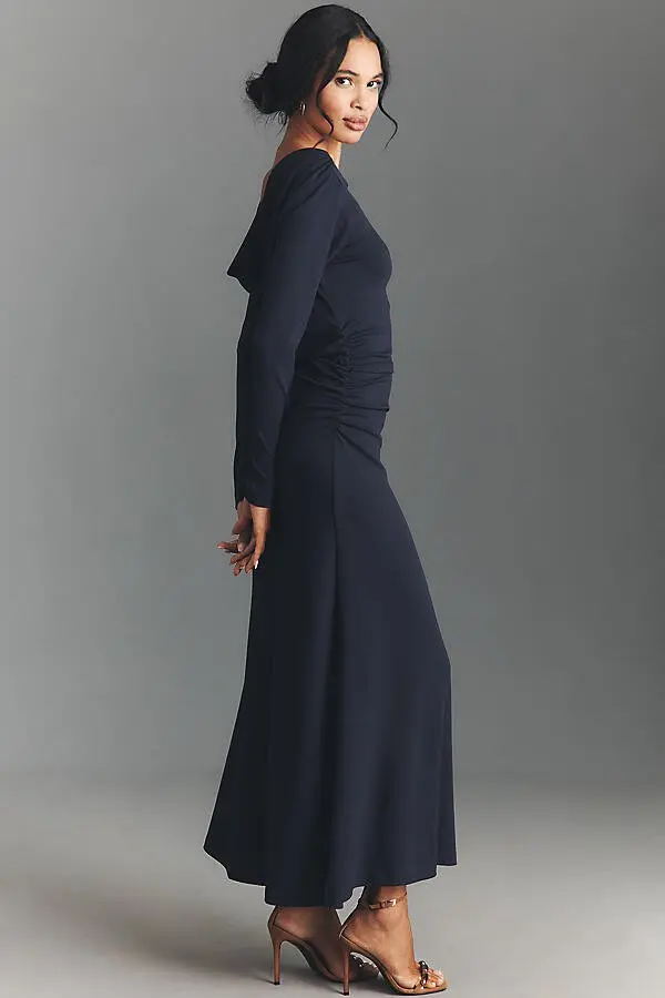 Anthropologie Long-Sleeve Cowl-Back Maxi Dress In Navy - 68% Off |  Editorialist