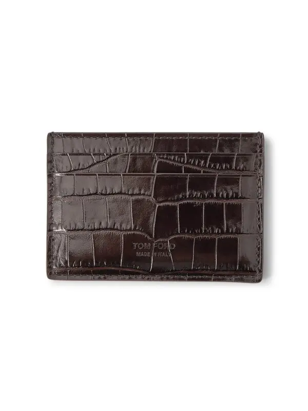 TOM FORD Croc-effect Leather Cardholder - Brown