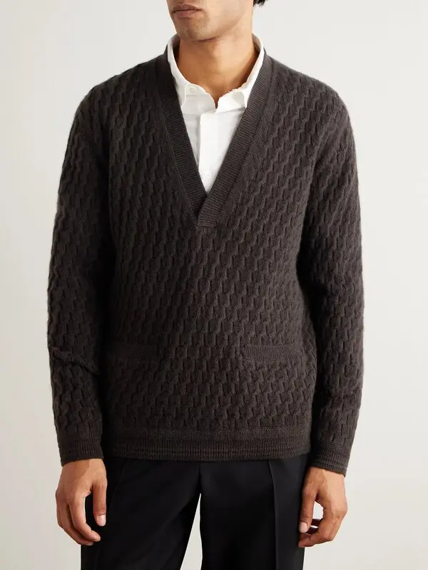 Zegna Cable-knit Oasi Cashmere V-neck Sweater
