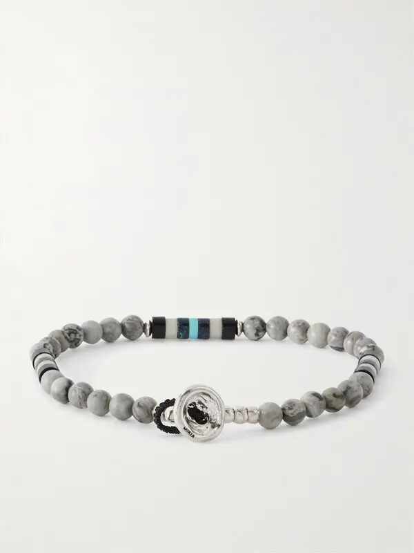 MIKIA Sterling Silver Jasper Bead Bracelet