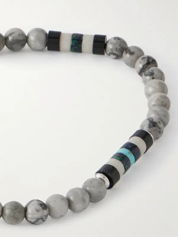 MIKIA Sterling Silver Jasper Bead Bracelet
