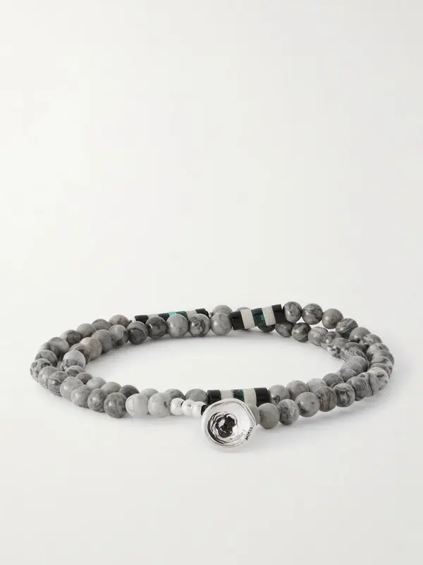 MIKIA Sterling Silver Jasper Bead Bracelet - Gray