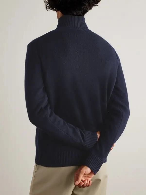Purdey Leather-trimmed Cashmere Half-zip Sweater - Blue