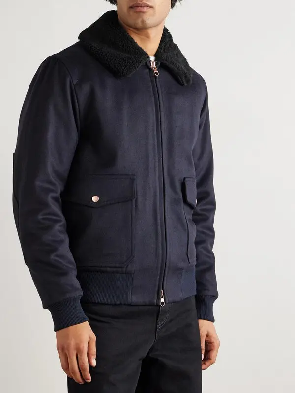 Private White V.c. The Flight Jacket 3.0 Shearling-trimmed Wool Bomber Jacket