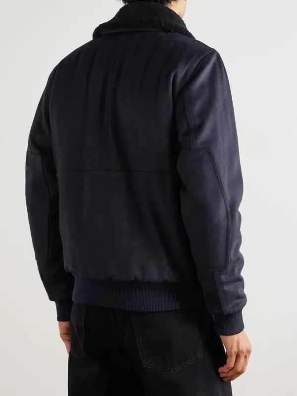 Private White V.c. The Flight Jacket 3.0 Shearling-trimmed Wool Bomber Jacket