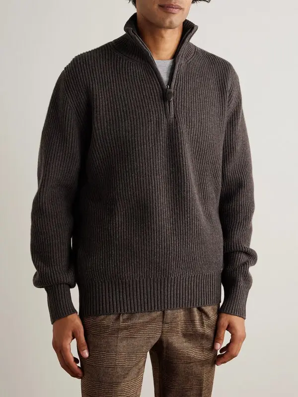 Purdey Clifford Ribbed Wool And Cashmere-blend Half-zip Sweater