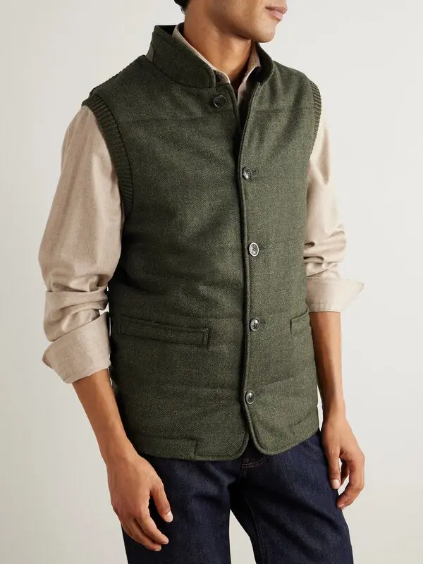 Purdey Padded Herringbone Wool-blend Gilet