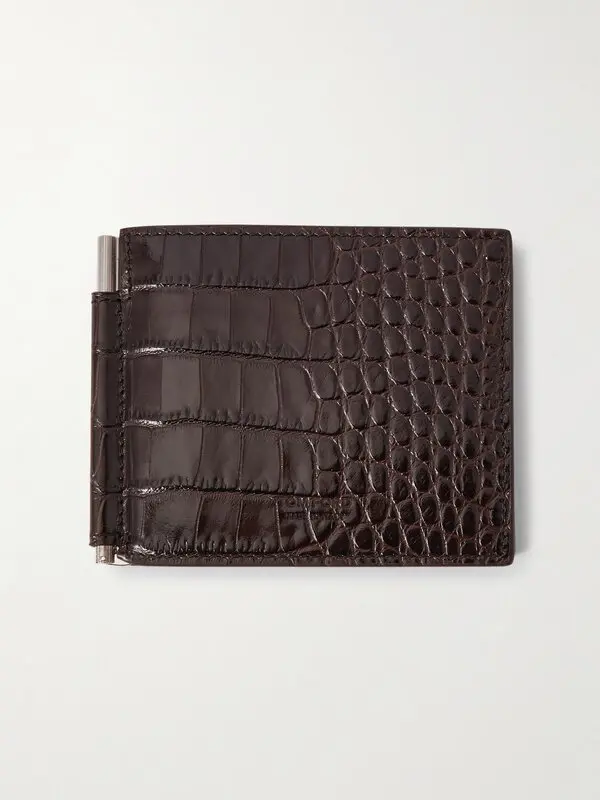 TOM FORD Croc-effect Leather Billfold Wallet - Brown