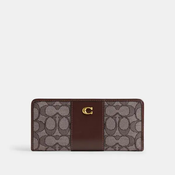 COACH® Essential Slim Wallet In Signature Jacquard - Brass/oak Maple