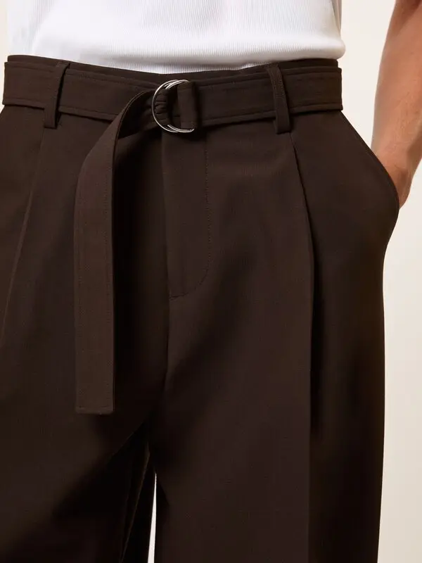 REISS Atwell Monogram Relaxed-fit Belted Trousers - Brown