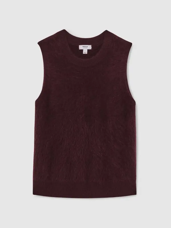 REISS 100% Brushed Cashmere Vest - Burgundy