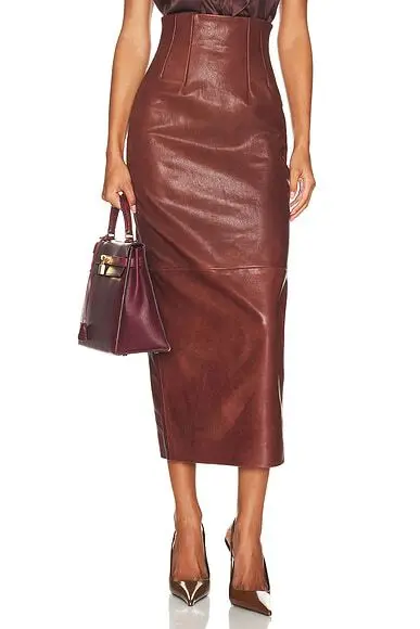 HELSA The Svelte Leather Midi Skirt