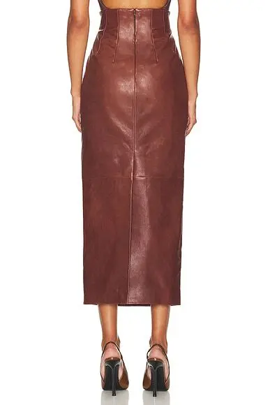 HELSA The Svelte Leather Midi Skirt