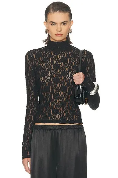 L'academie Kayden Lace Mockneck Top - Black