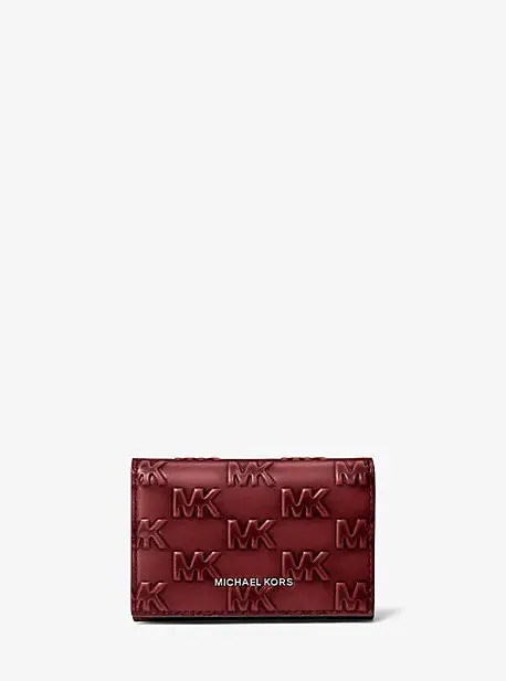 Michael Kors Hudson Logo Embossed Burnished Leather Wallet - Red