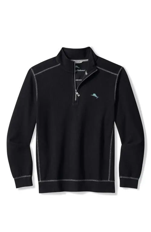 Tommy Bahama Textured Cotton & Lyocell Half Zip Pullover - Black
