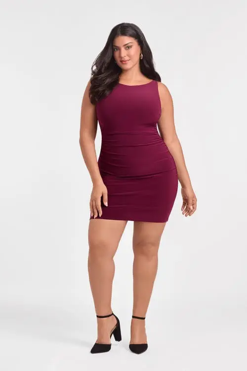 S3 APPAREL Sculpting Shapewear Shirred Mini Dress - Cherry Mocha