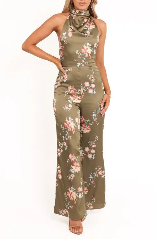 PETAL & PUP Floral Halter Jumpsuit - Olive Floral