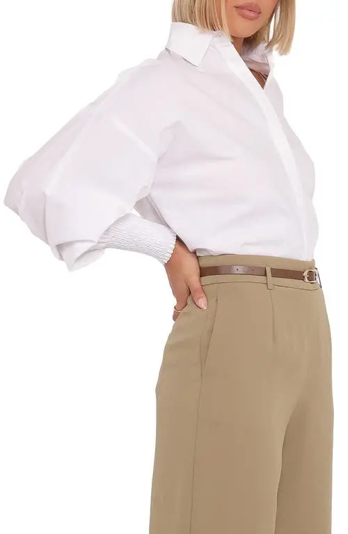PETAL & PUP Carys Smocked Cuff Cotton Poplin Button-up Shirt
