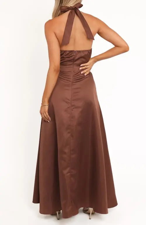PETAL & PUP Norva Bow Front Halter Satin Maxi Dress