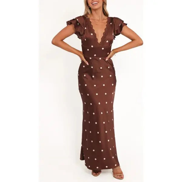 PETAL & PUP Arella Dot Satin Maxi Dress