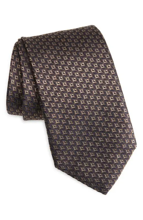 Canali Geometric Pattern Silk Jacquard Tie - Brown