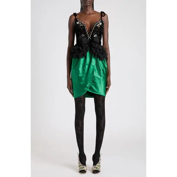 Valentino Garavani Embroidered Velvet & Duchesse Silk Minidress