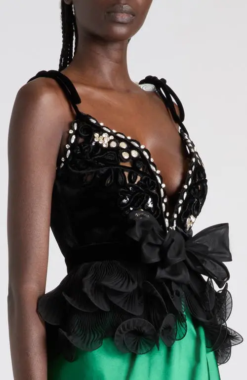 Valentino Garavani Embroidered Velvet & Duchesse Silk Minidress