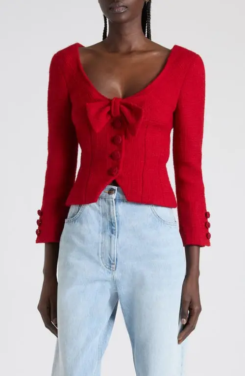 Valentino Garavani Bow-detailed Tailored Tweed Jacket - Red