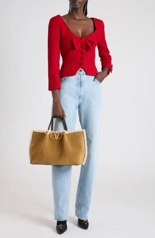 Valentino Garavani Bow-detailed Tailored Tweed Jacket - Red