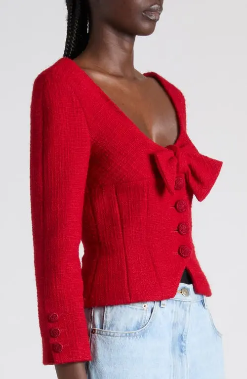 Valentino Garavani Bow-detailed Tailored Tweed Jacket - Red
