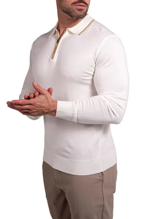 MACEOO Knitted Passion Quarter Zip Sweater - White