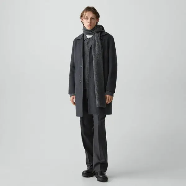 Theory Standard Coat In Double-face Wool-cashmere - Dark Charcoal Melange