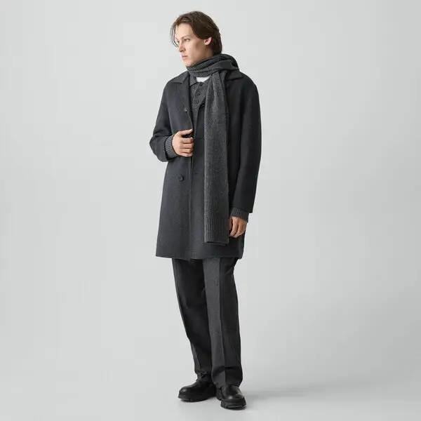 Theory Standard Coat In Double-face Wool-cashmere - Dark Charcoal Melange