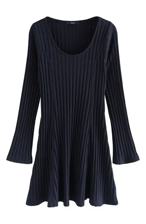 NEXT Long Sleeve Ribbed Mini Dress - Blue