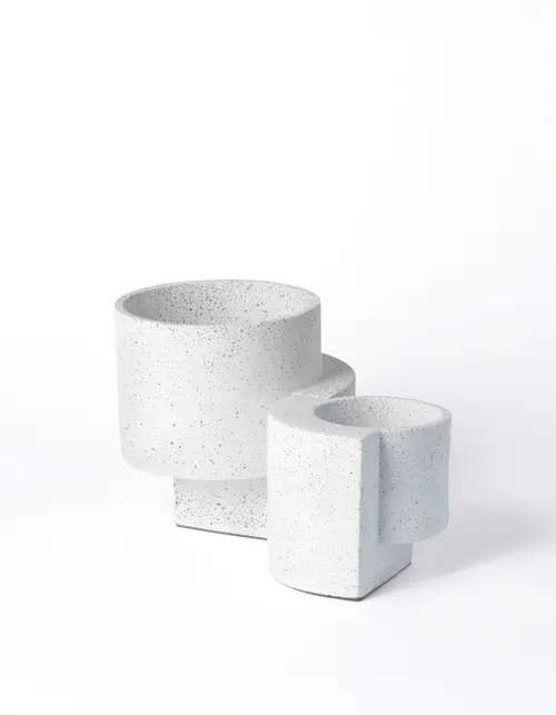 TORTUGA FORMA Platform Planter Concrete Set Of 2 - White Terrazzo